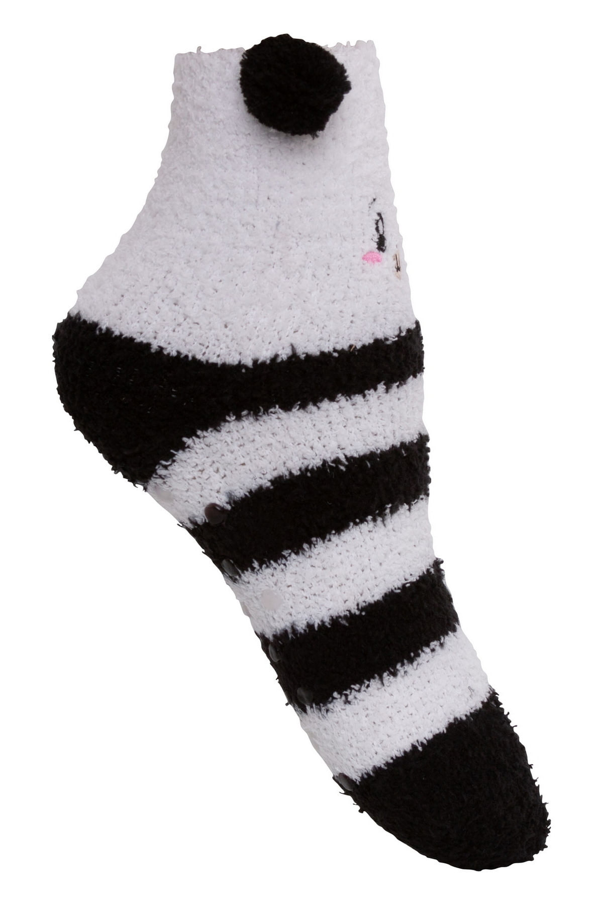 Meia Infantil Cano Médio em Chenille Panda Preto e Branco Tam 24 ao 33