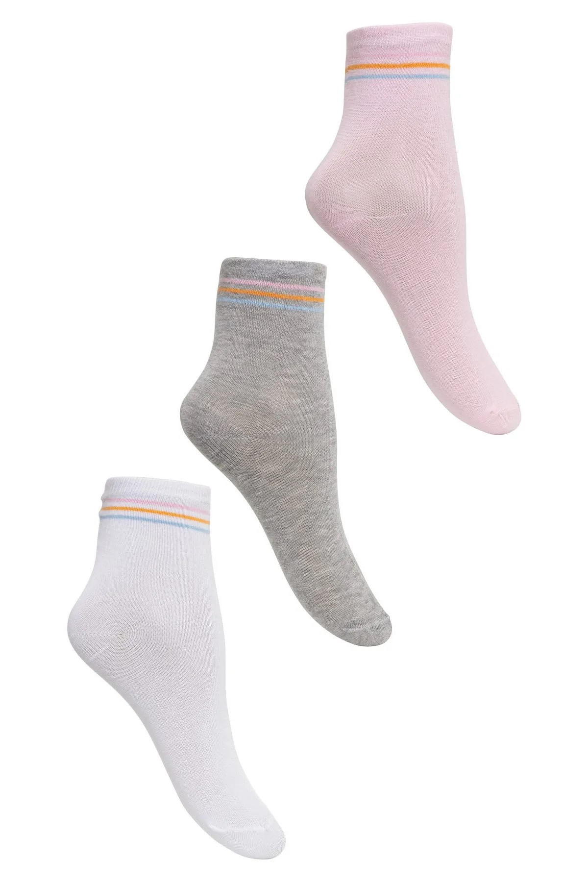 Kit 3 Pares de Meias Infantis Cano Médio Branco Mescla e Rosa