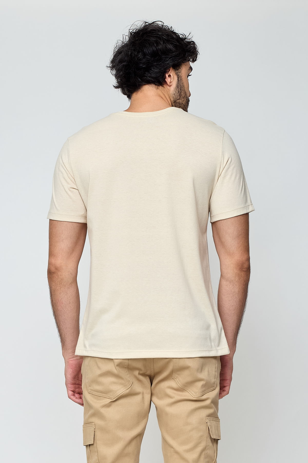 Camiseta Masculina Casual Estampada Bege
