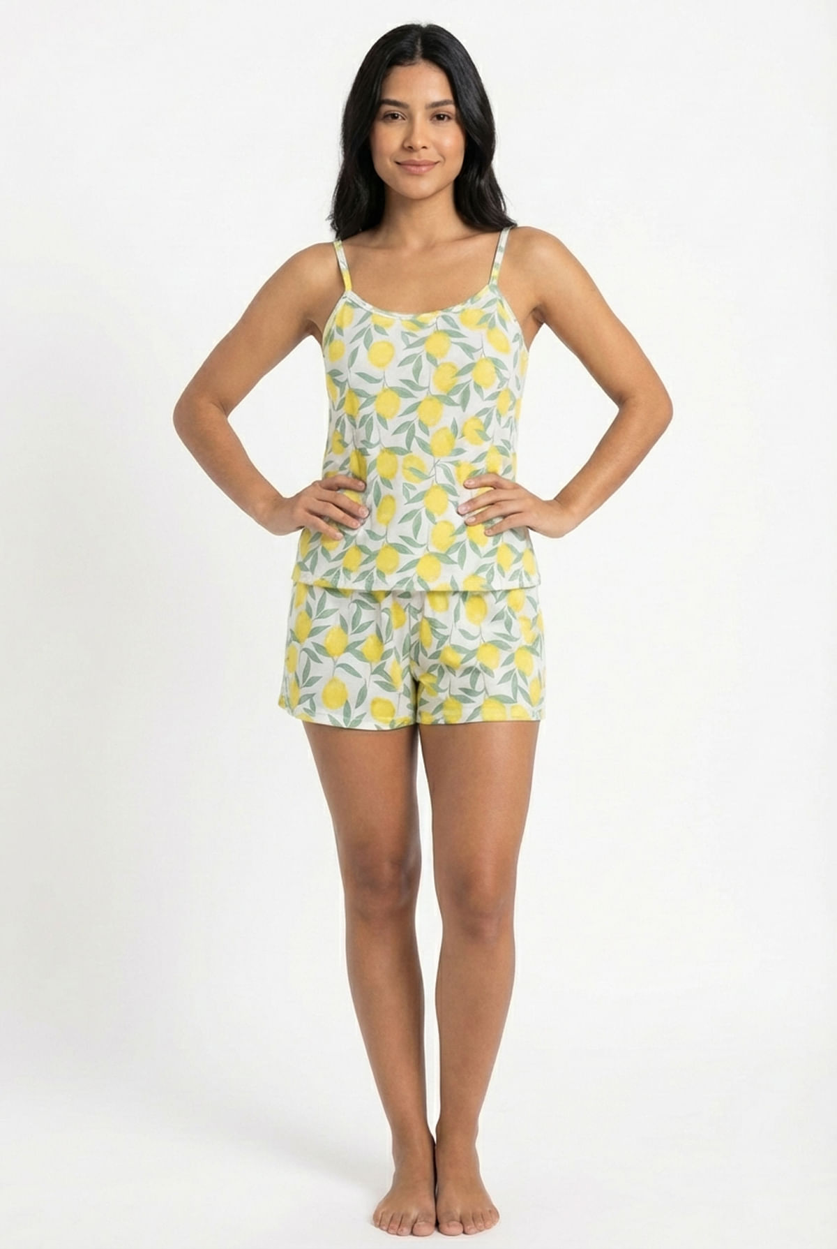 Moda Pijama Feminino Caedu: Blusa e Short Limão Tropical
